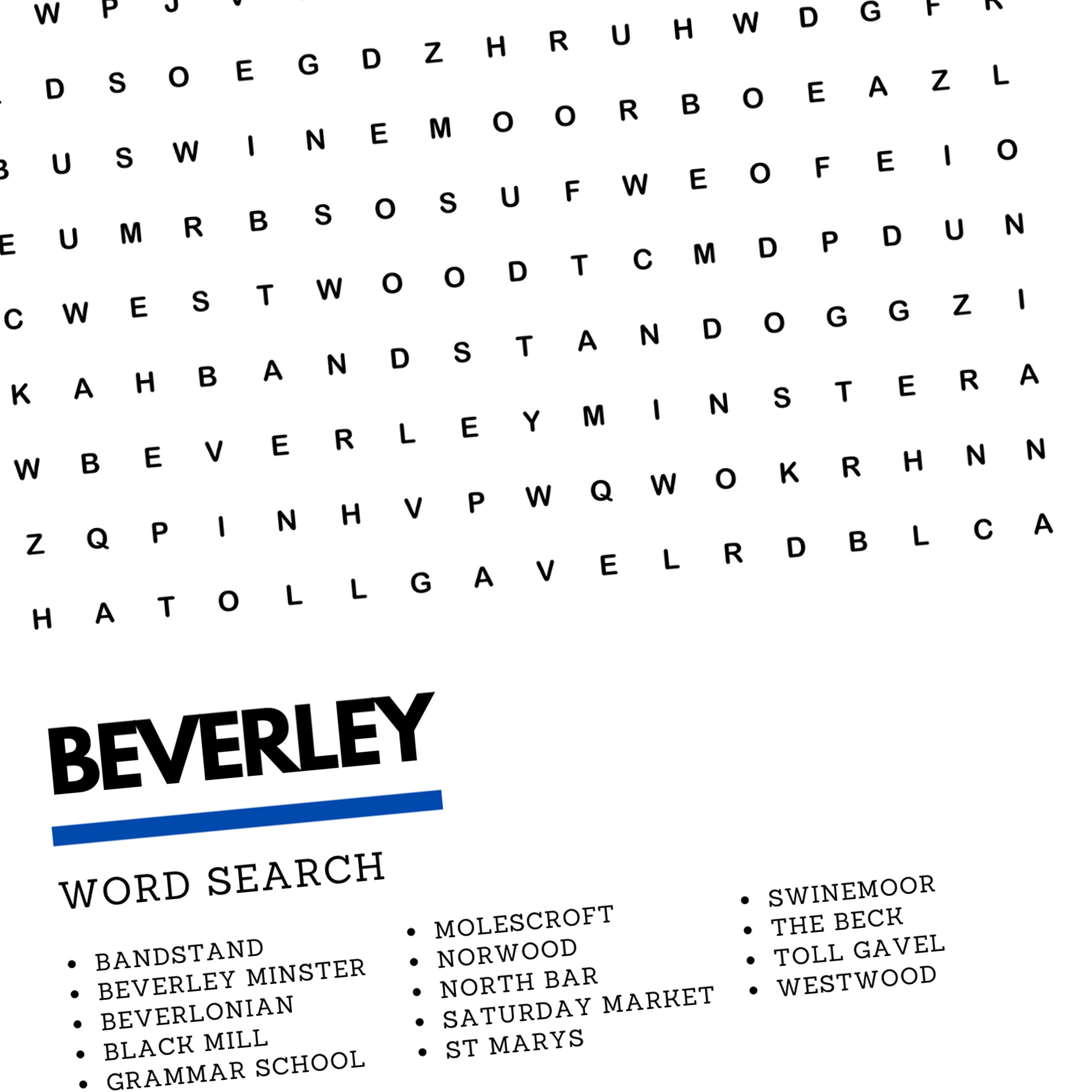 Beverley East Yorkshire Hull Wordsearch Style Quality Art Print Poster ...