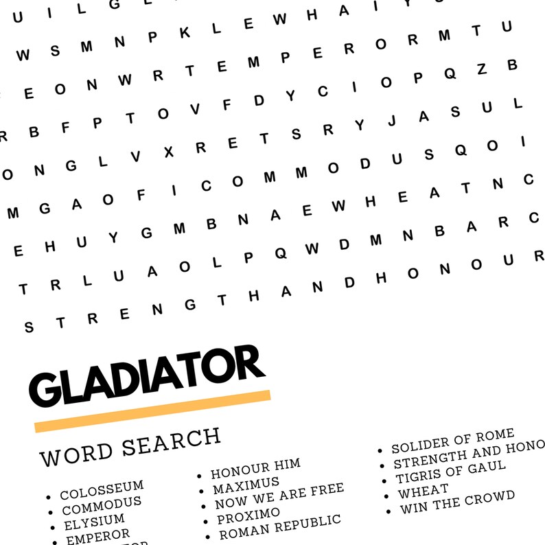 Gladiator Poster Classic Movie Film Wordsearch Art Print A4 A3 | Russel ...