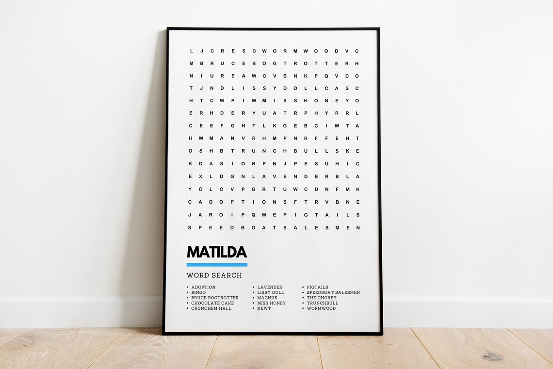 Matilda Roald Dahl Classic Movie Book Musical Wordsearch Art Print ...