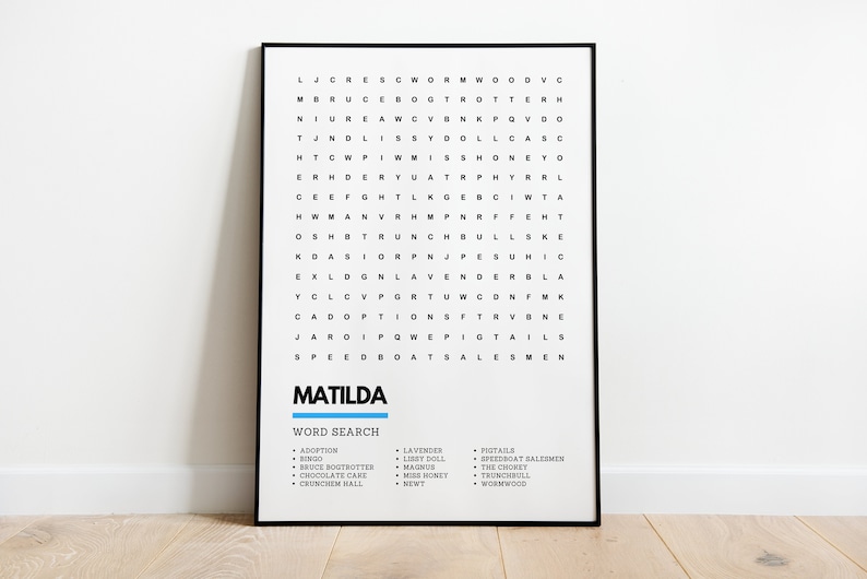 Matilda Roald Dahl Classic Movie Book Musical Wordsearch Art Print ...