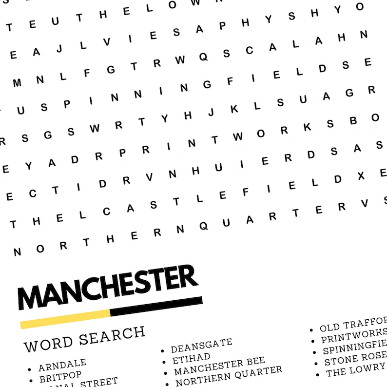 Manchester Art Print Wordsearch Poster A4 A3 | Old Trafford Etihad ...