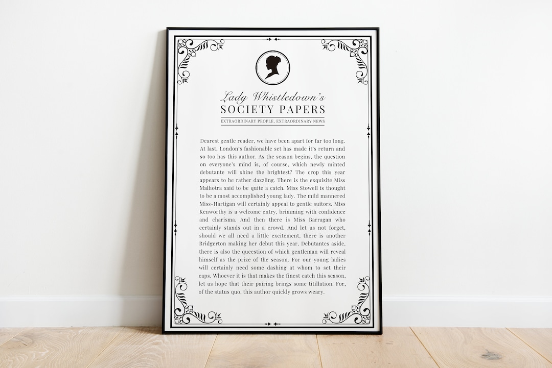 Custom Lady Whistledown Bridgerton Quality Art Print Letter ...
