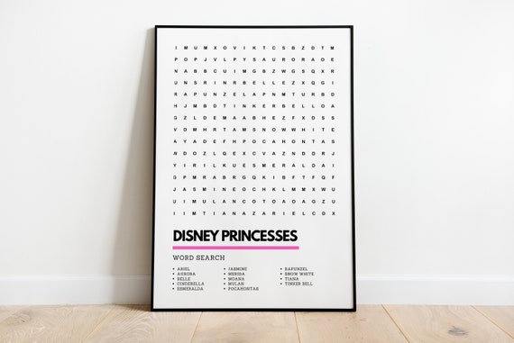 Disney Princesses Print Wordsearch Art Poster A4 A3 | Etsy