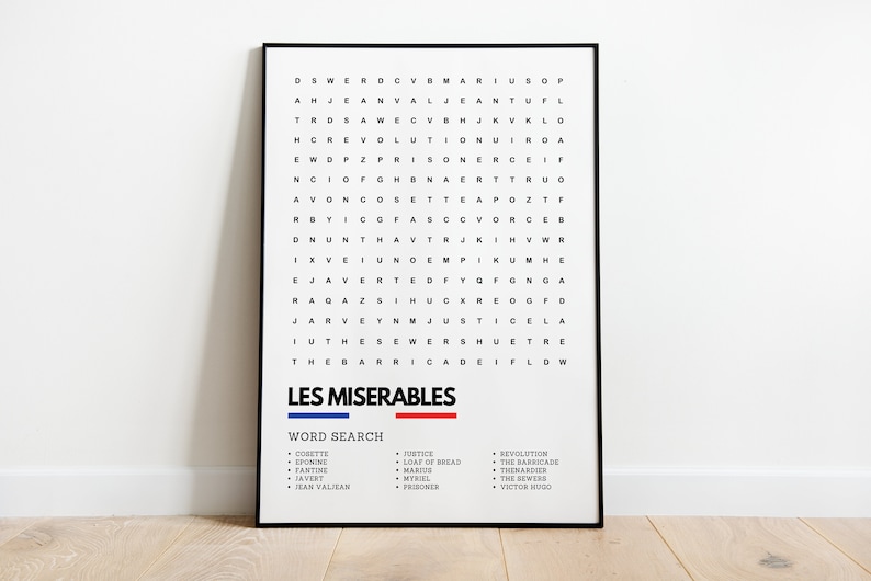 Les Miserables Poster Musical Wordsearch Art Print Poster A4 A3 | Jean ...