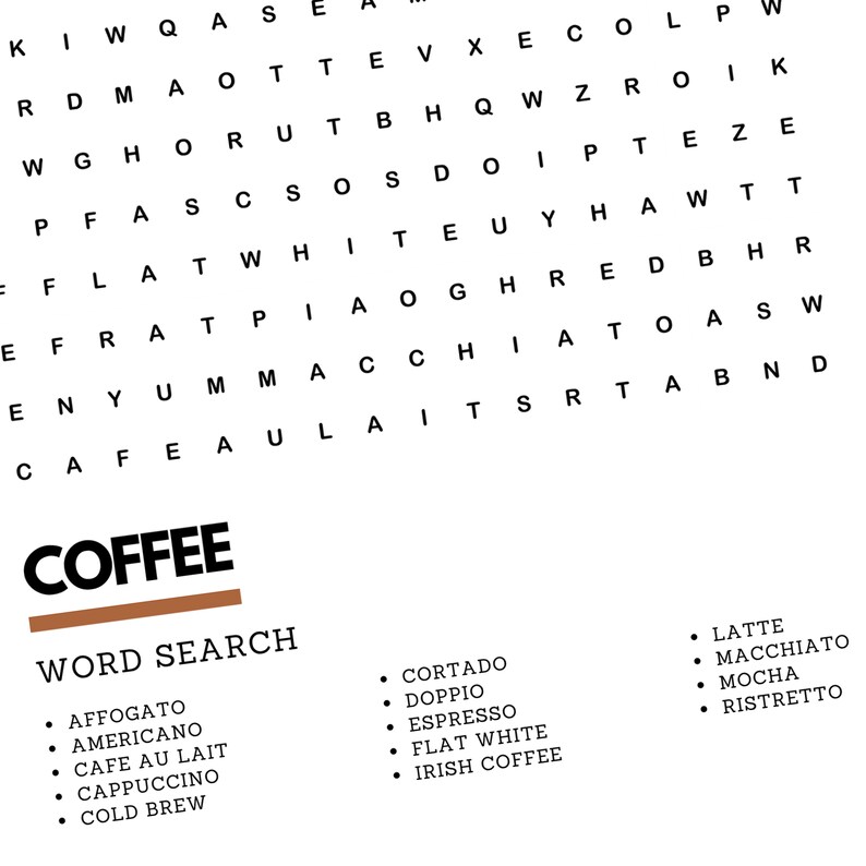 Coffee Poster Barista Kitchen Wall Art Print Wordsearch Poster A4 A3 ...