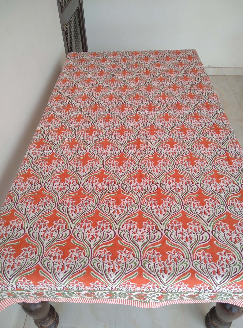 Floral Design Table Cover Block Print Tablecloth Handmade - Etsy