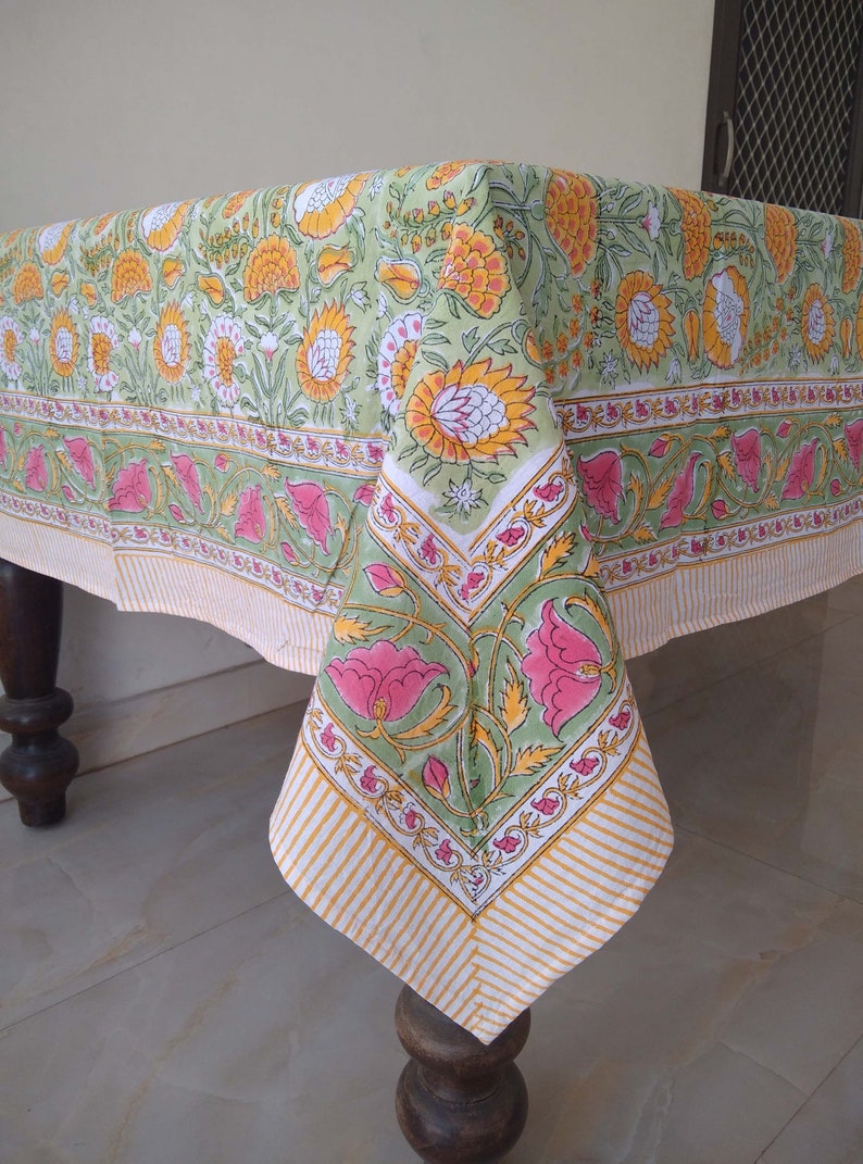 Indian Floral Block Print Tablecloth Cotton Table Cover - Etsy