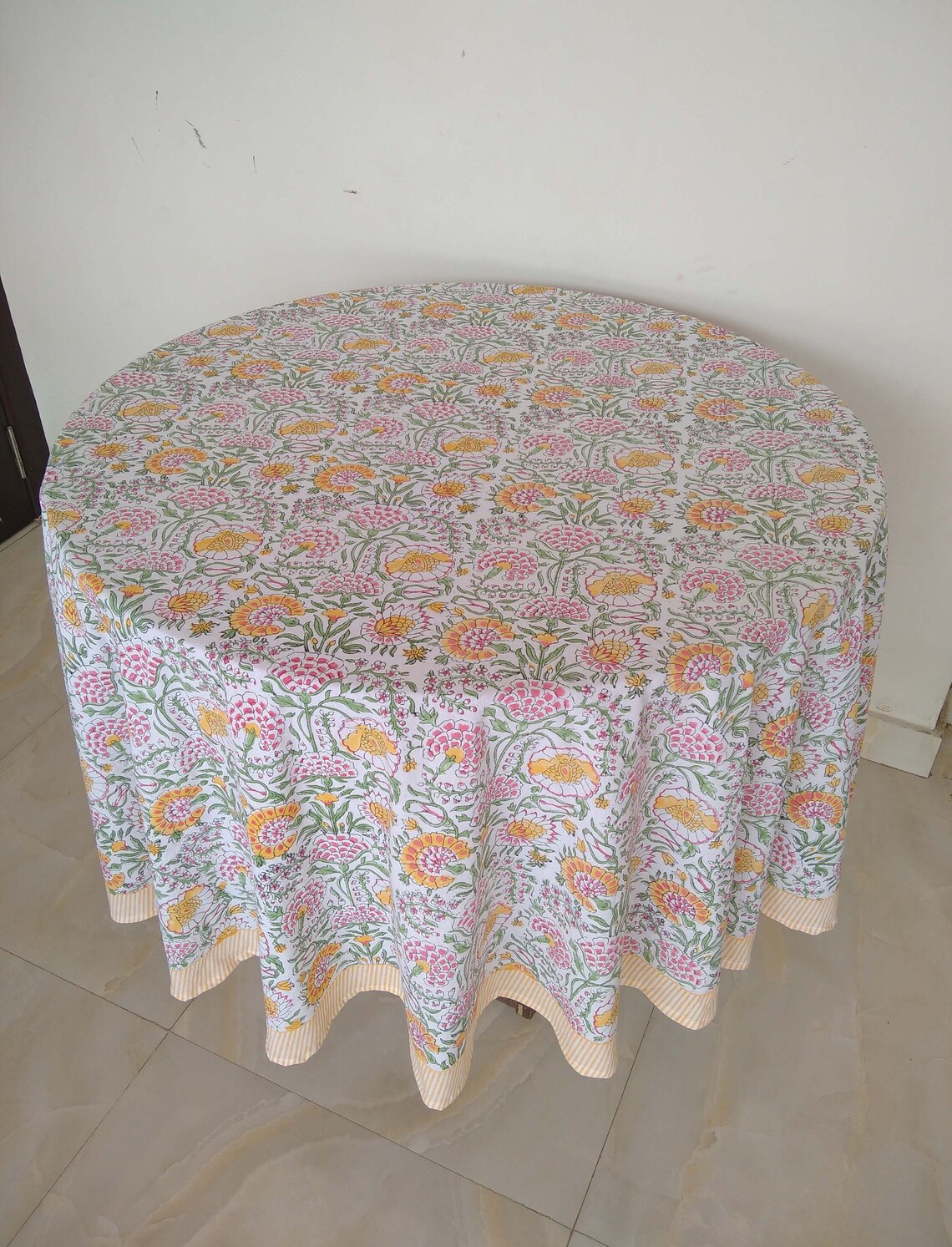 Indian Block Print Round Tablecloth, Floral Round Table Cloth, Cotton ...