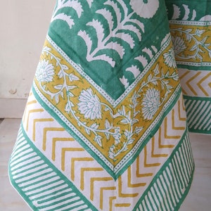 Green Floral Tablecloth, Indian Block Print Table Cloth, Handmade Table ...