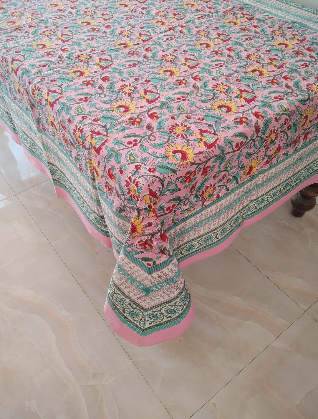 Indian Block Print Tablecloth, Floral Cotton Table Cover, Handmade ...