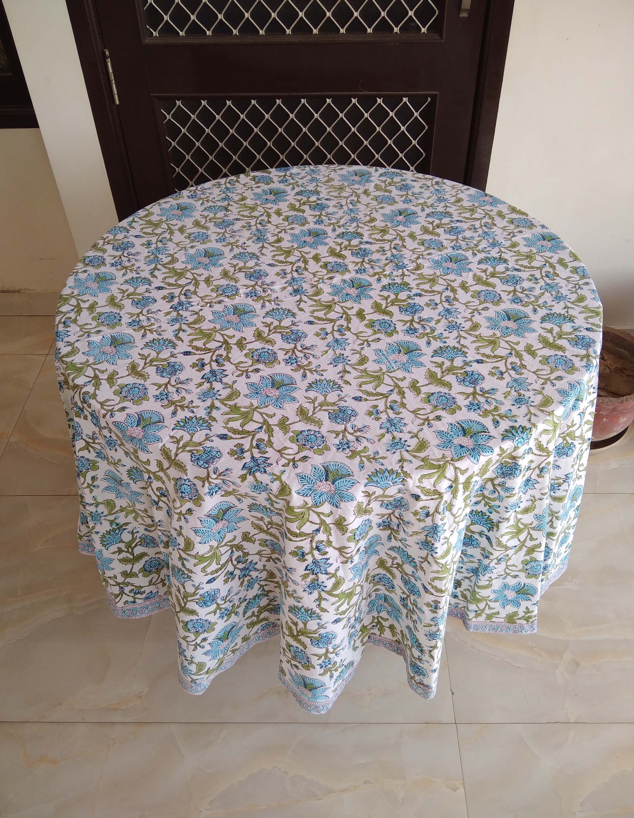 Floral Design Round Tablecloth Block Print Round Table Cloth | Etsy