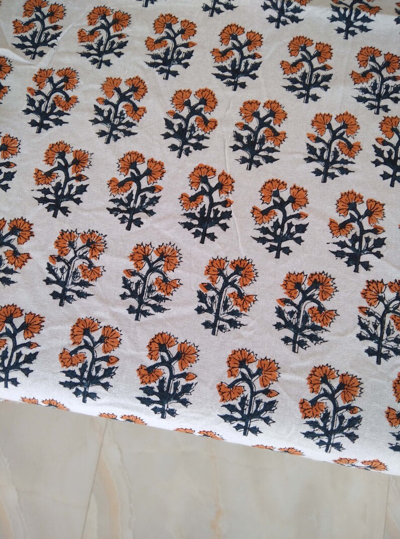 Blue and Apricot Table Cloth, Block Print Table Cover, Indian Table ...