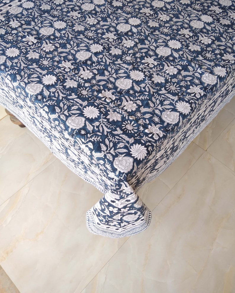 Floral Design Table Cover, Block Print Tablecloth, Handmade Table Linen ...