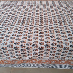 Blue and Apricot Table Cloth, Block Print Table Cover, Indian Table ...