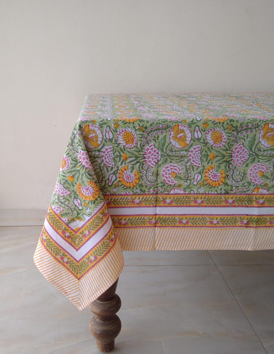 Indian Floral Block Print Tablecloth, Cotton Table Cover, Handmade ...