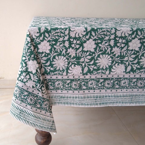 Spring Floral Tablecloth Cover Block Printed Tablecloth | Etsy