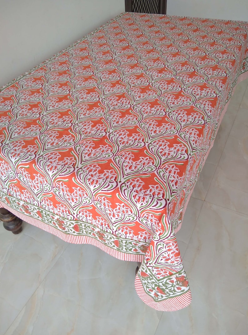 Floral Design Table Cover, Block Print Tablecloth, Handmade Table Cloth ...