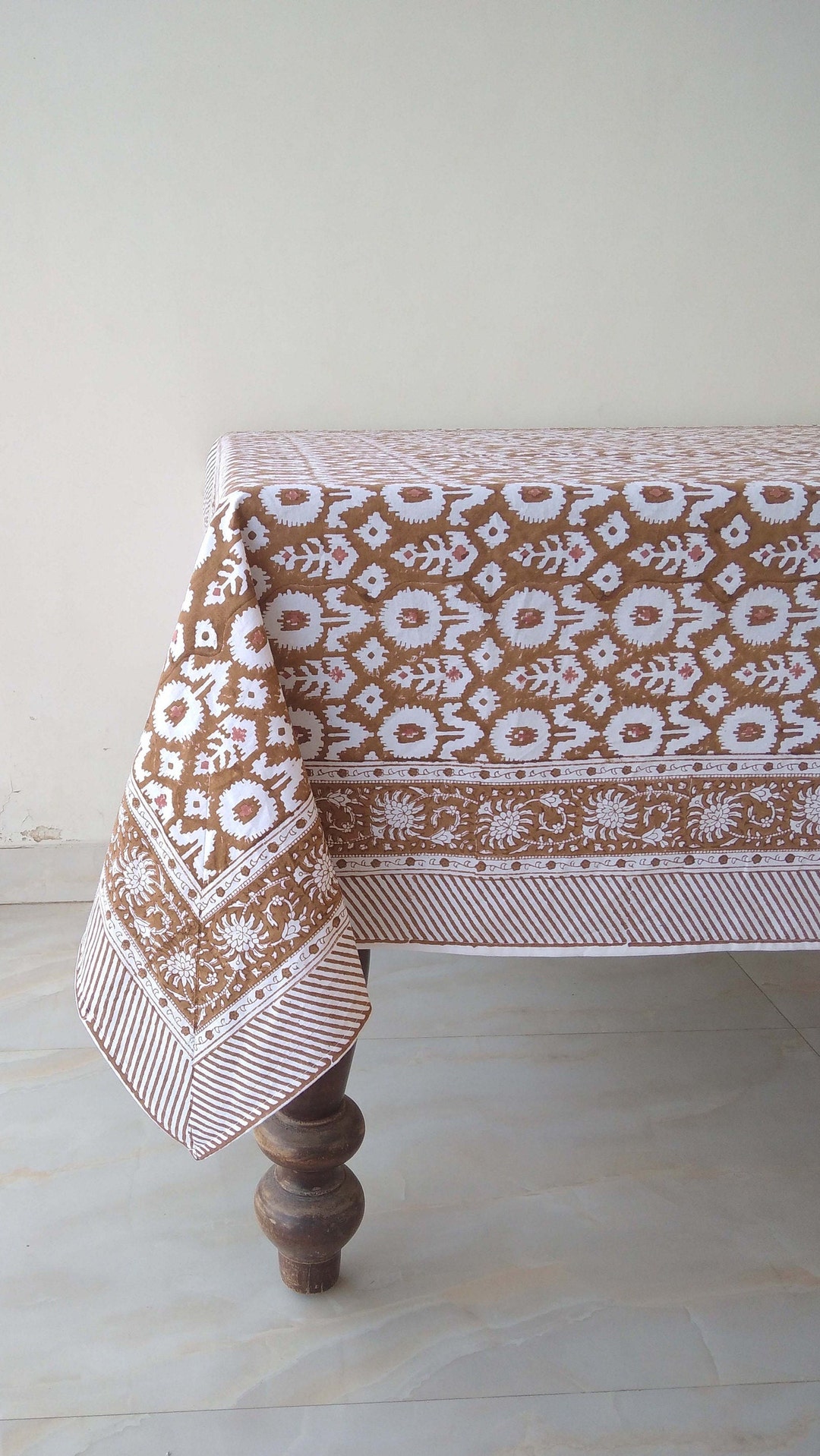 Brown Ikat Design Table Cloth, Block Print Table Cover, Indian Table ...