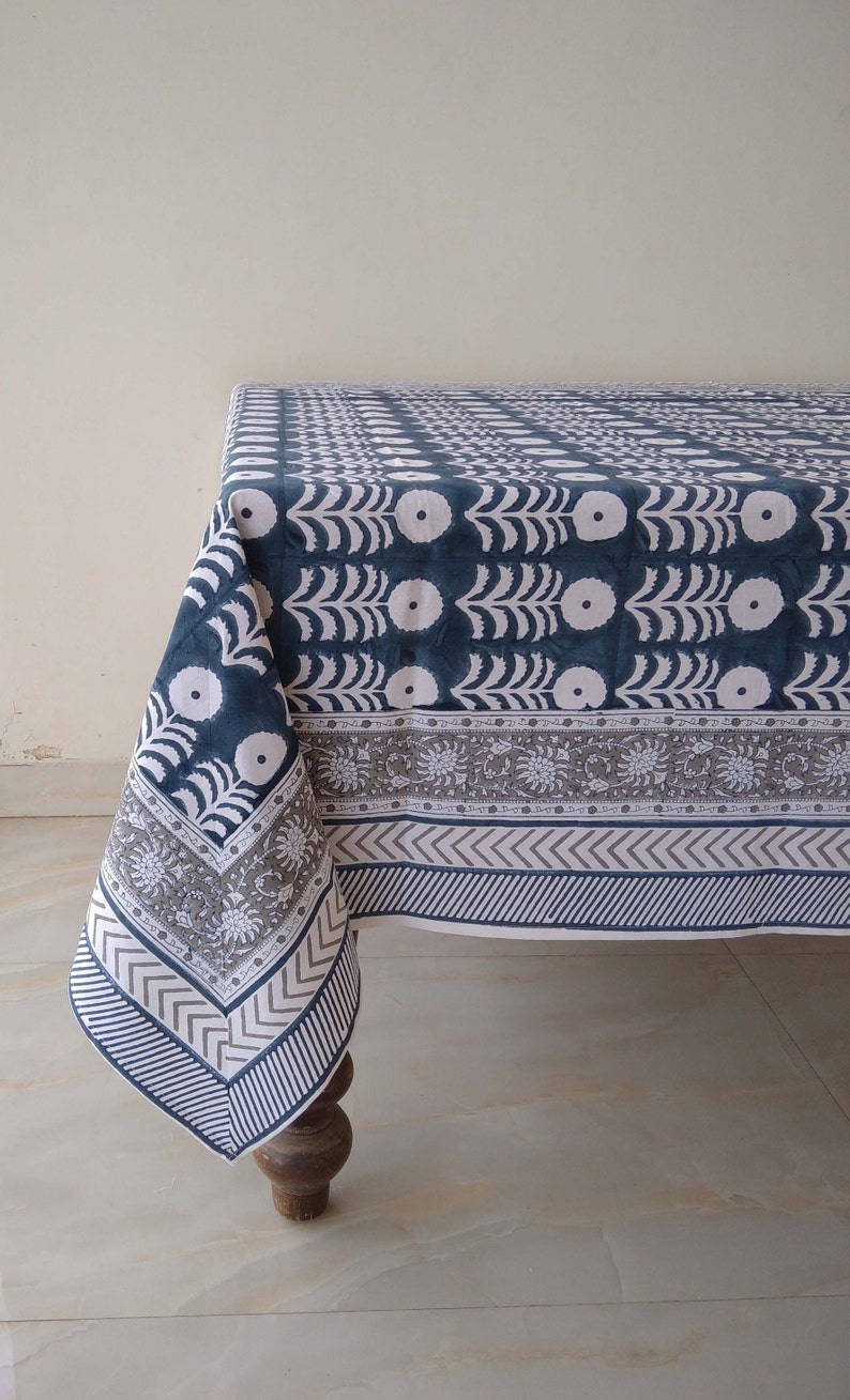 Blue Marigold Table Cloth Block Print Table Cover Indian - Etsy