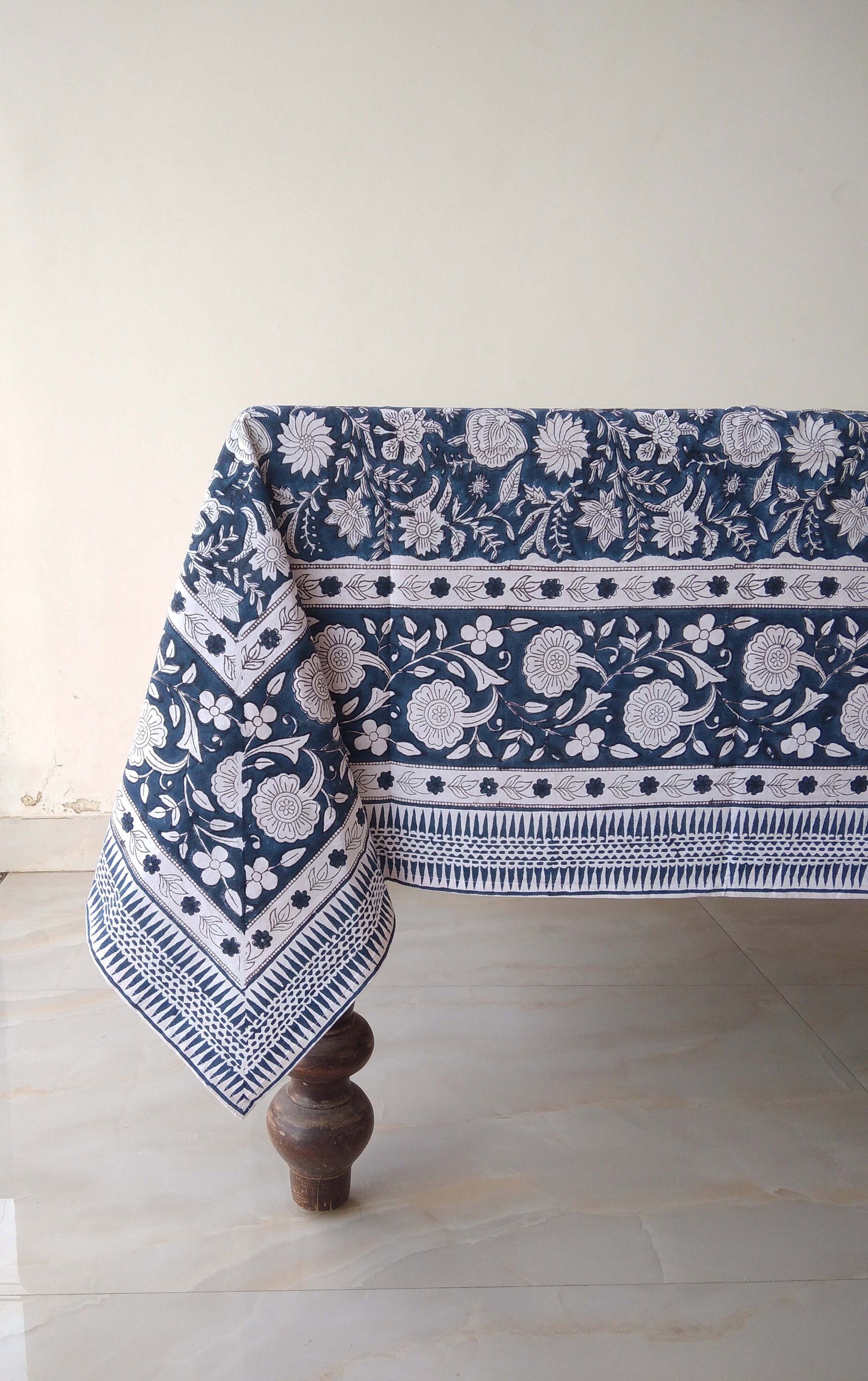 Floral Design Table Cover Block Print Tablecloth Handmade - Etsy