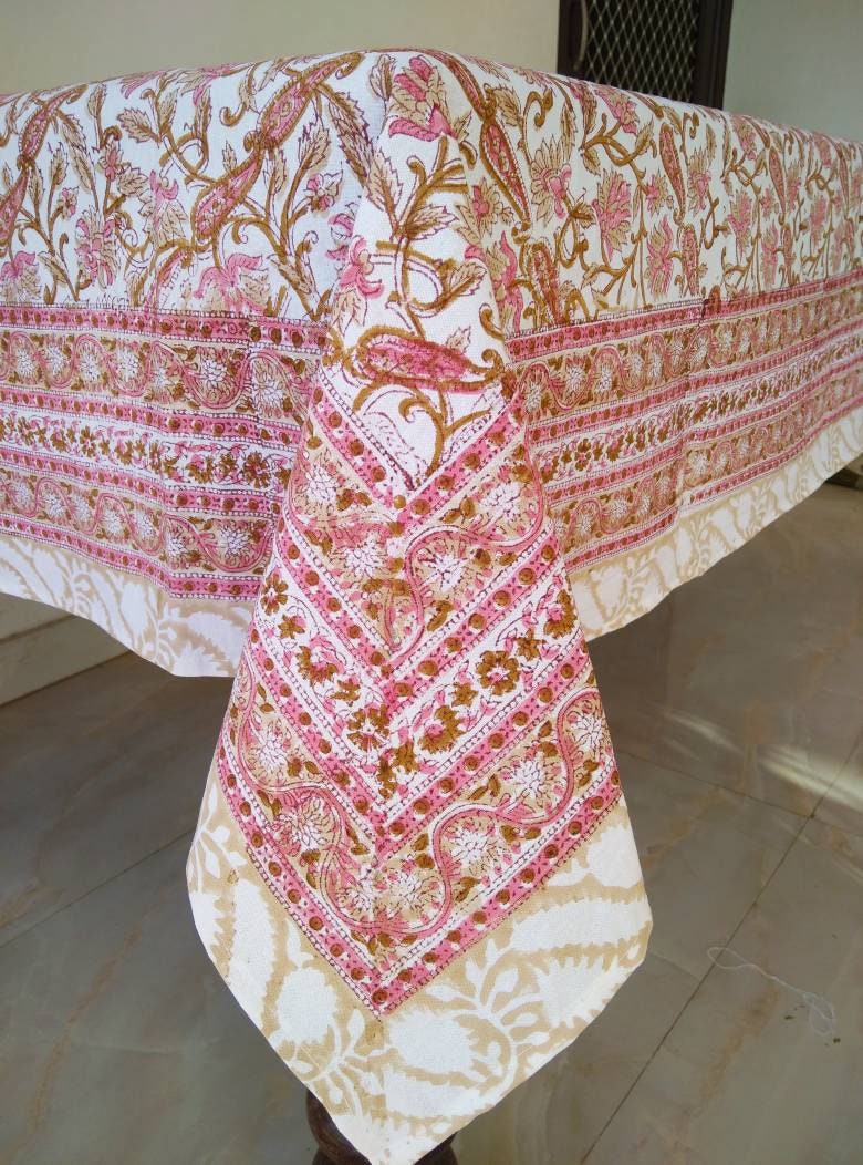 Floral Design Table Cover Block Print Tablecloth Handmade | Etsy