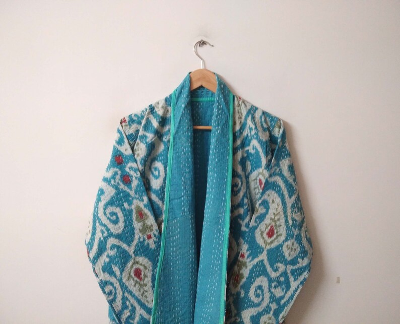 Ikat Kantha Jacket, Hand Quilted Kantha Jacket, Handmade Short Jacket ...