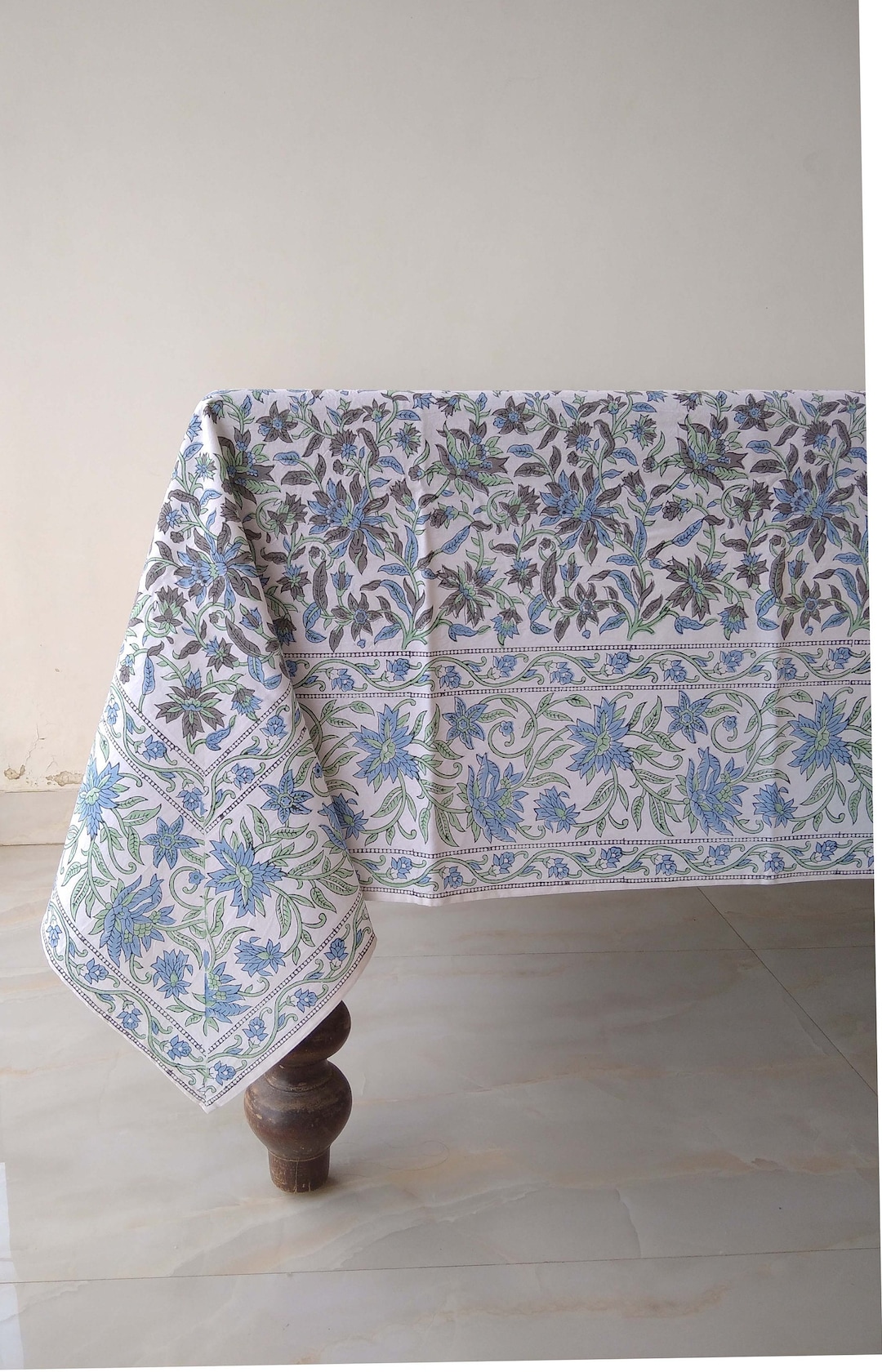 Indian Block Print Table Cover, Floral Design Tablecloth, Cotton Table ...