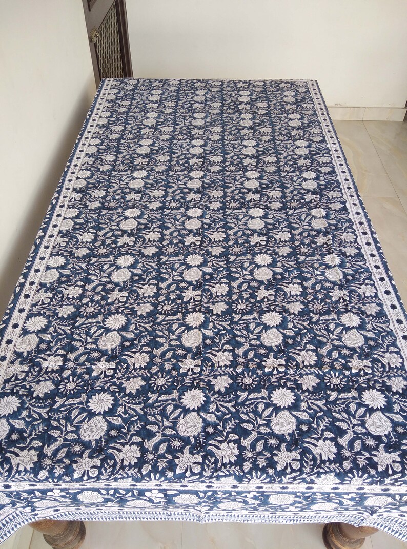 Floral Design Table Cover, Block Print Tablecloth, Handmade Table Linen ...