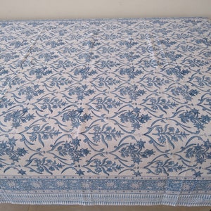 Blue Block Print Table Cloth, Indian Cotton Table Cover, Hand Stamp ...