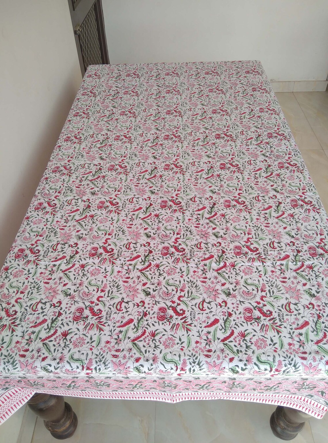 Floral Design Table Cloth Block Print Tablecloth Handmade - Etsy
