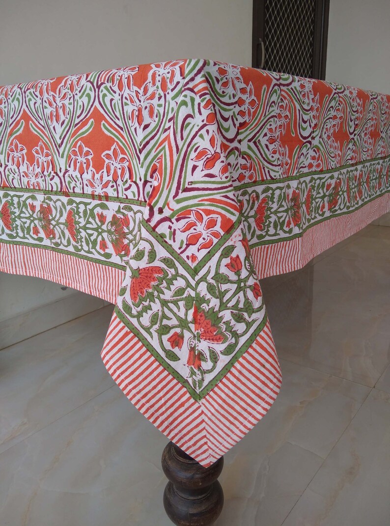 Floral Design Table Cover Block Print Tablecloth Handmade - Etsy