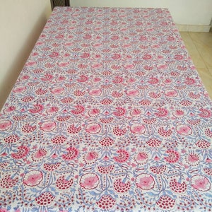 Pink Block Print Tablecloth, Floral Design Table Cloth, Cotton Table ...