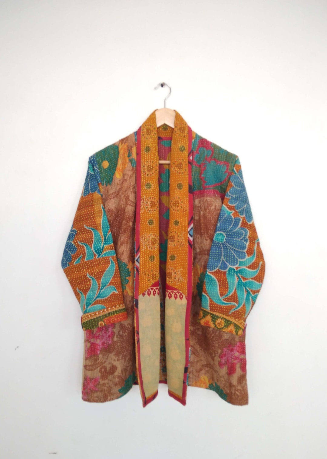 Floral Kantha Jacket, Patchwork Kantha Coat, Hand Stitch Kantha Jacket ...
