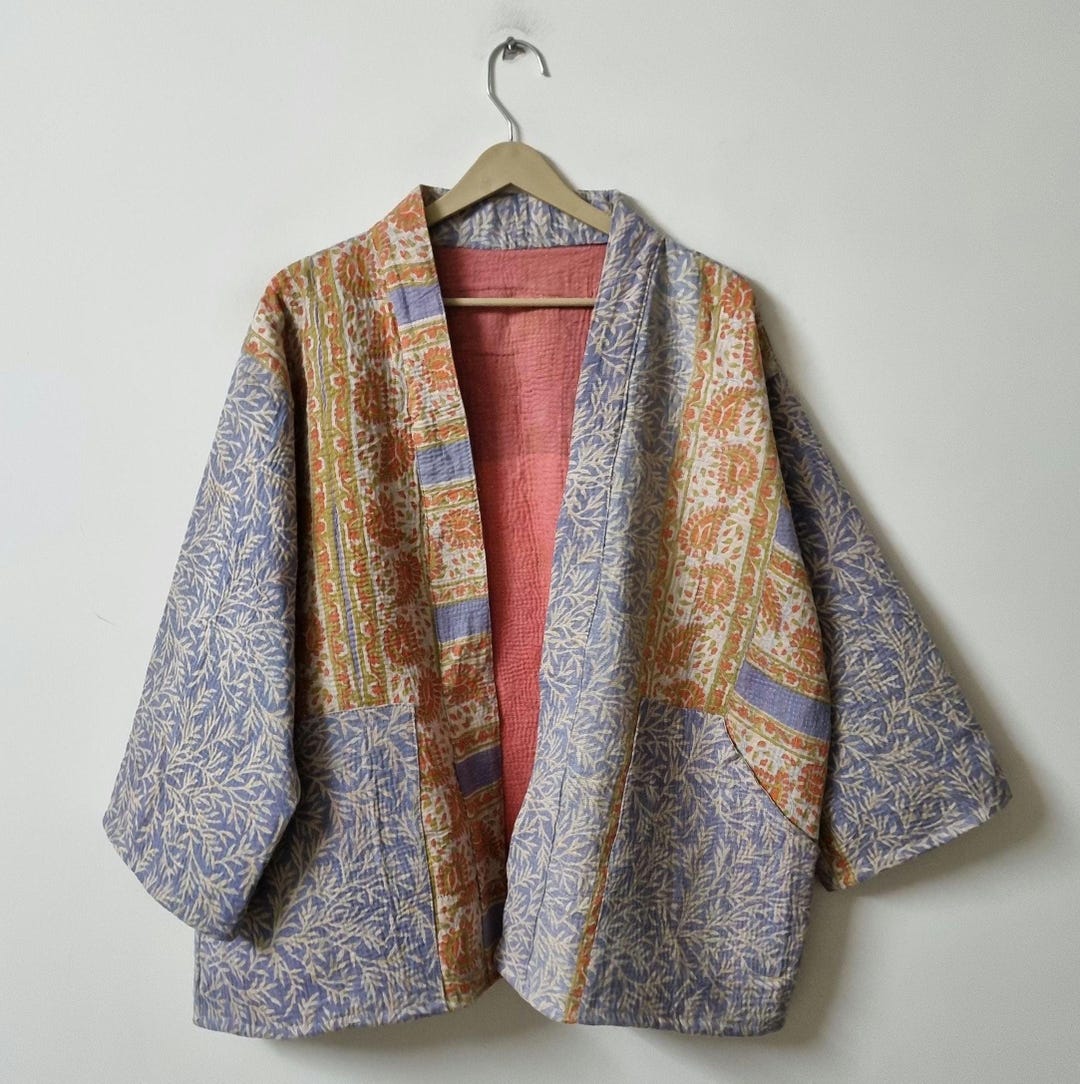 Vintage Kantha Jacket, Indian Fine Kantha Quilt Coat, Handmade Cotton ...