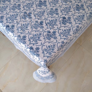 Blue Block Print Table Cloth, Indian Cotton Table Cover, Hand Stamp ...