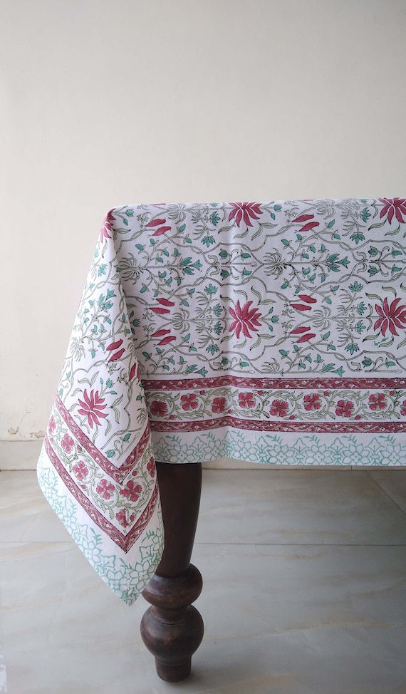 Indian Block Print Table Cloth Floral Design Tablecloth - Etsy