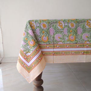 Indian Floral Block Print Tablecloth, Cotton Table Cover, Handmade ...