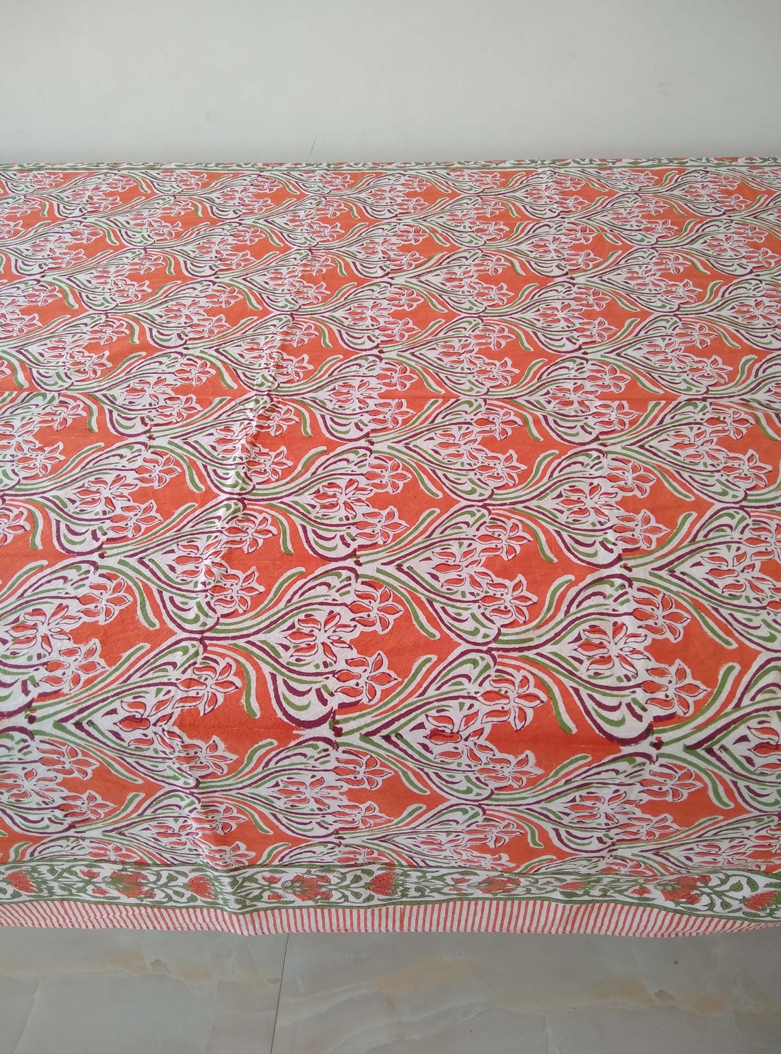 Floral Design Table Cover, Block Print Tablecloth, Handmade Table Cloth ...
