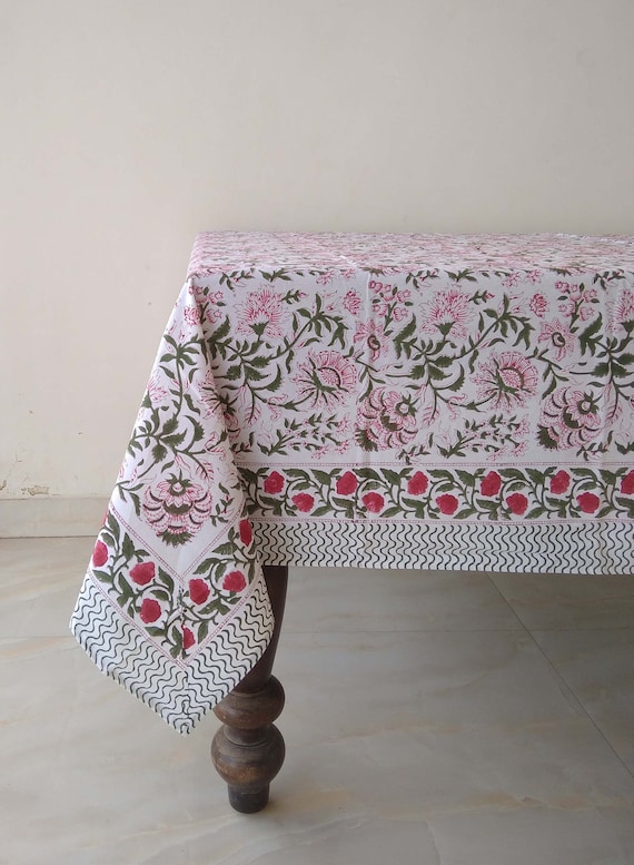 Floral Design Table Cloth Block Print Tablecloth Handmade Table Cover Indian Table Linen Dining Tablecloth Christmas s Day Gift Etsy UK