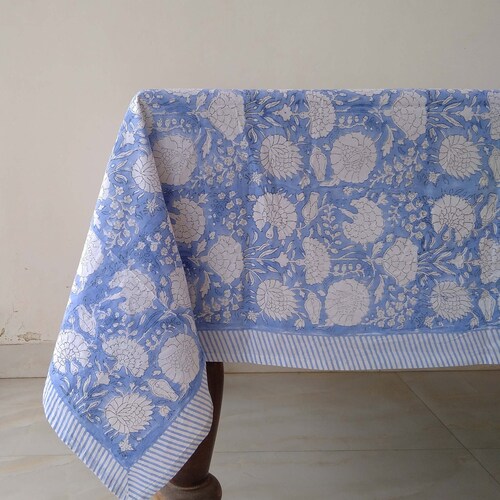 Indigo Blue Tablecloth Indian Block Print Table Cover Cotton - Etsy
