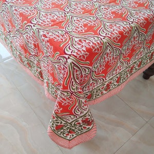 Floral Design Table Cover, Block Print Tablecloth, Handmade Table Cloth ...