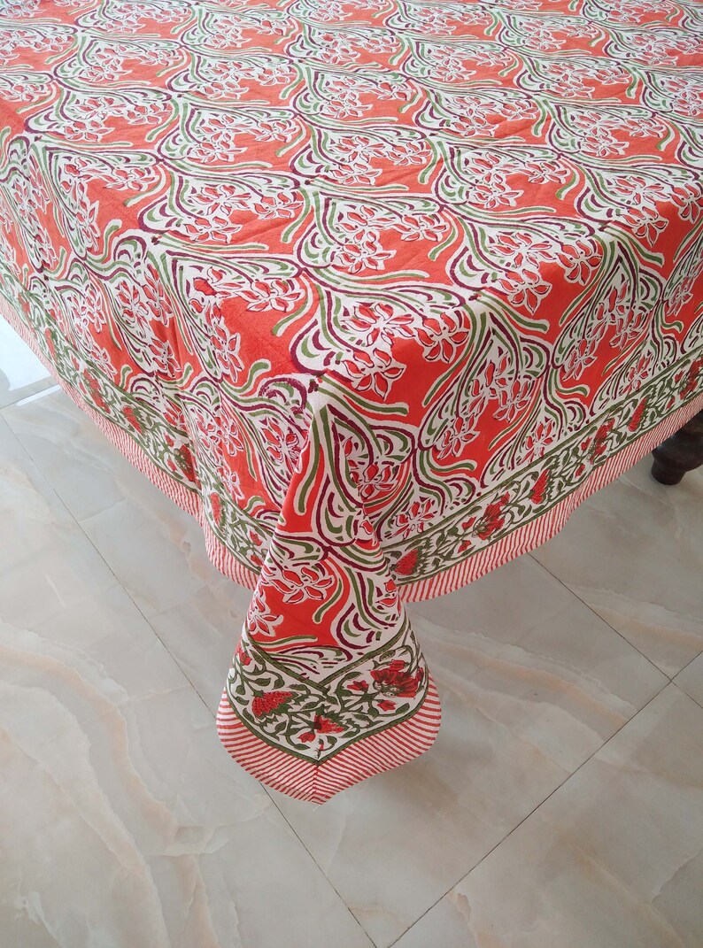 Floral Design Table Cover Block Print Tablecloth Handmade - Etsy