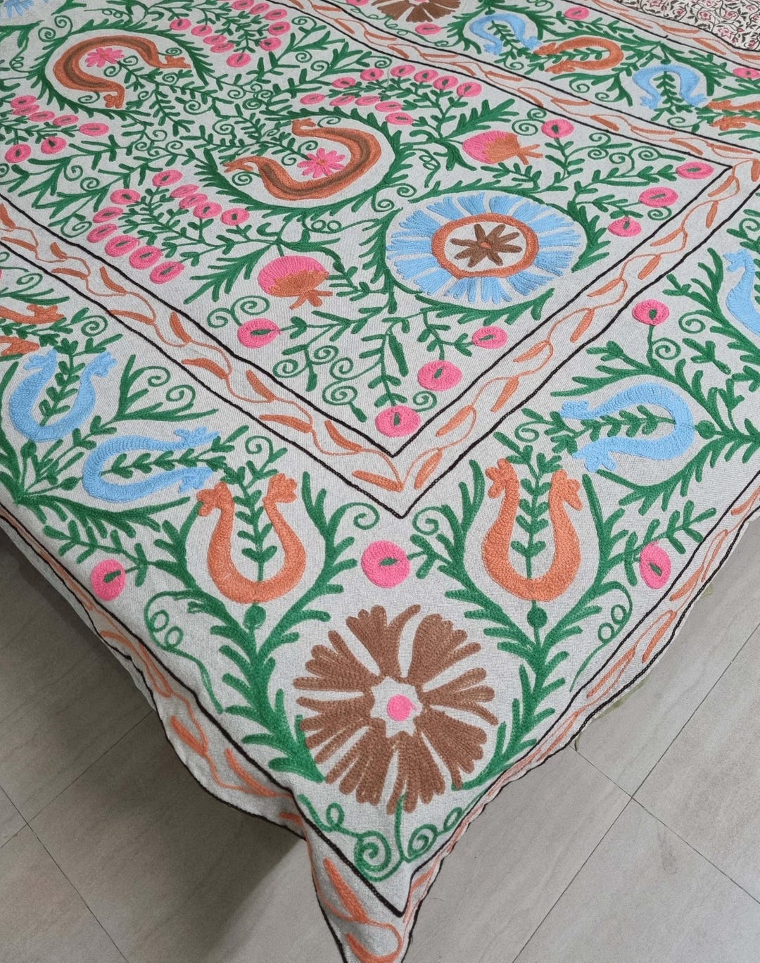 Beautiful Floral Suzani Bedspread, Indian Handmade Cotton Linen ...
