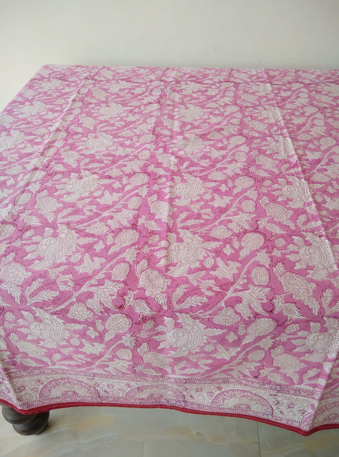 Pink Floral Design Tablecloth Block Print Table Cloth | Etsy