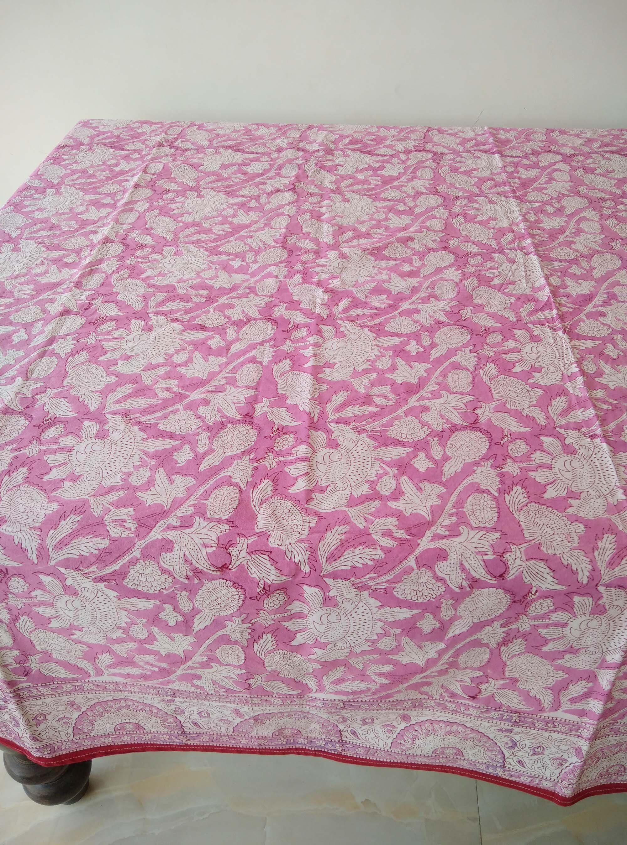 Pink Floral Design Tablecloth Block Print Table Cloth | Etsy