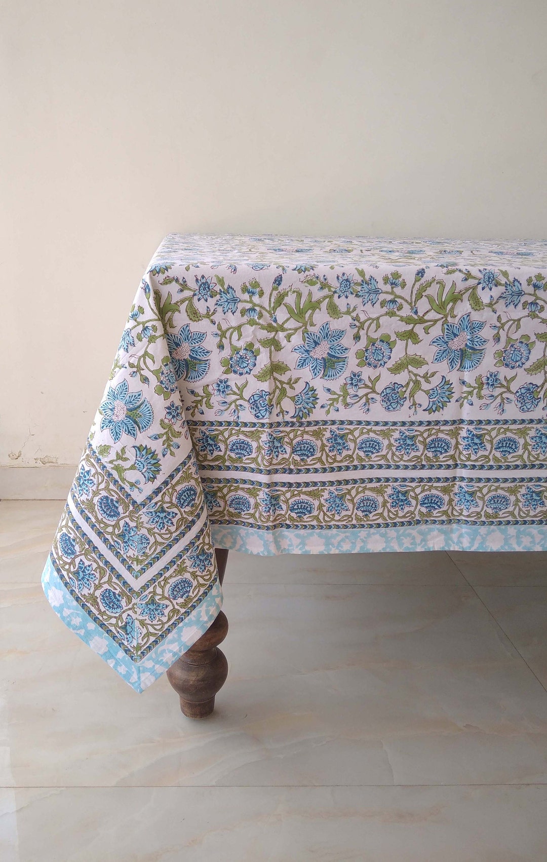 Floral Design Table Cloth, Block Print Tablecloth, Handmade Tablecloth ...