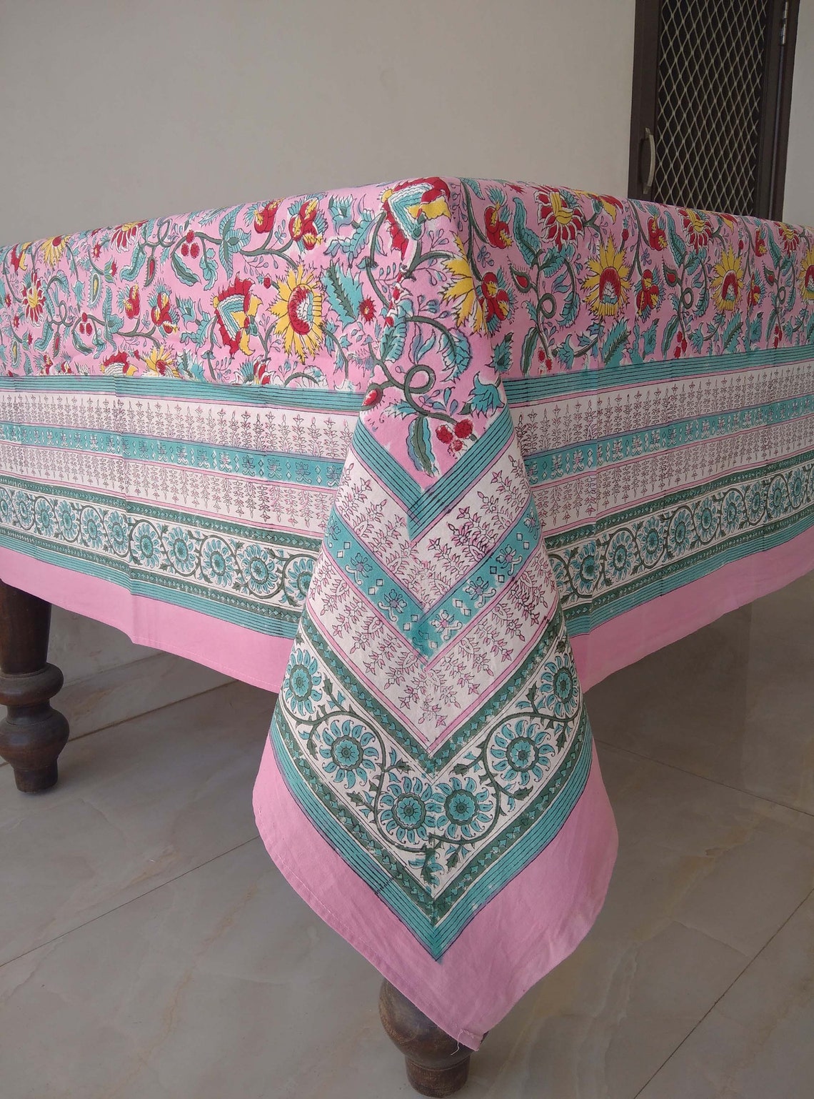Indian Block Print Tablecloth, Floral Cotton Table Cover, Handmade ...