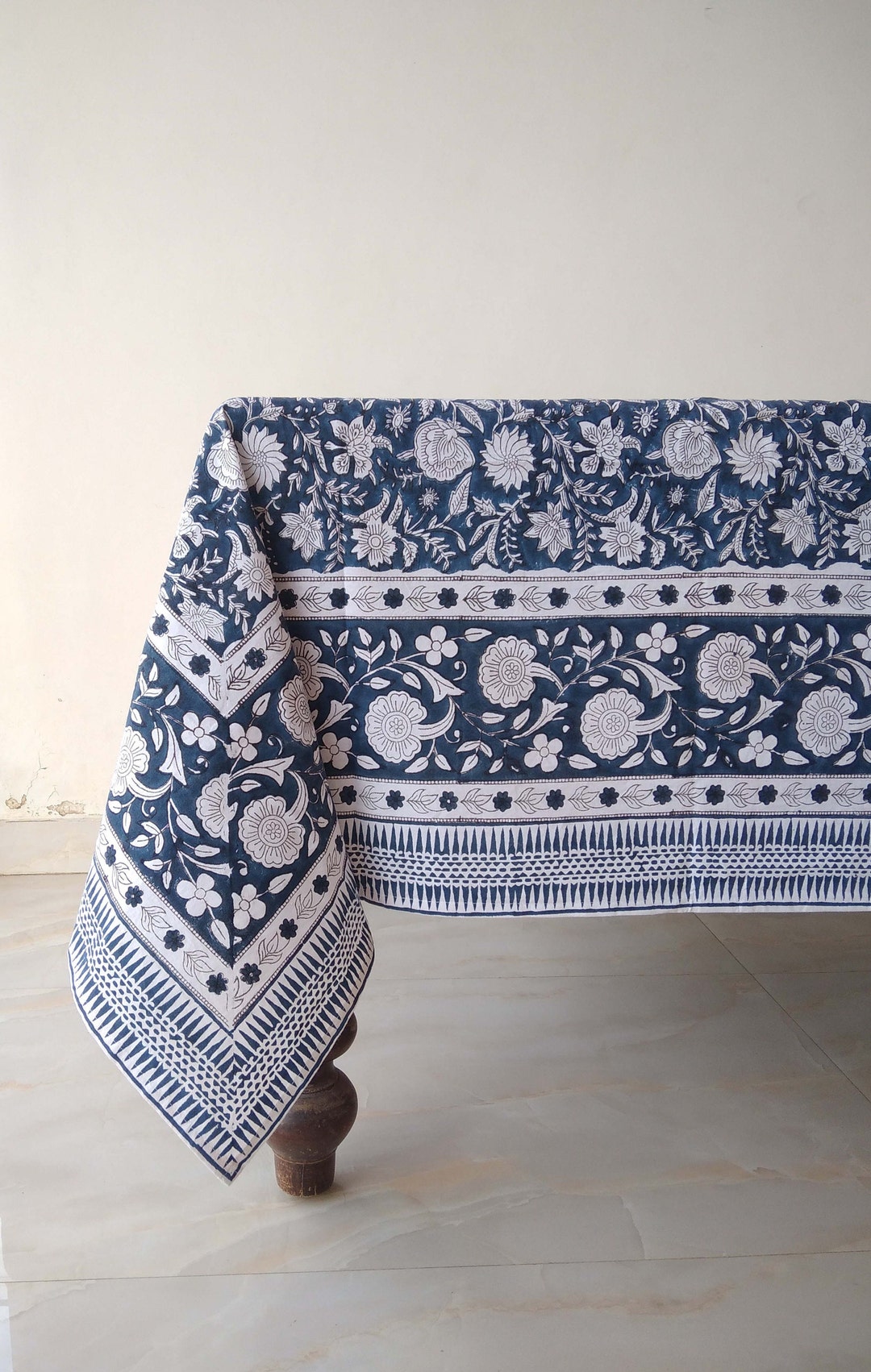 Floral Design Table Cover, Block Print Tablecloth, Handmade Table Linen ...