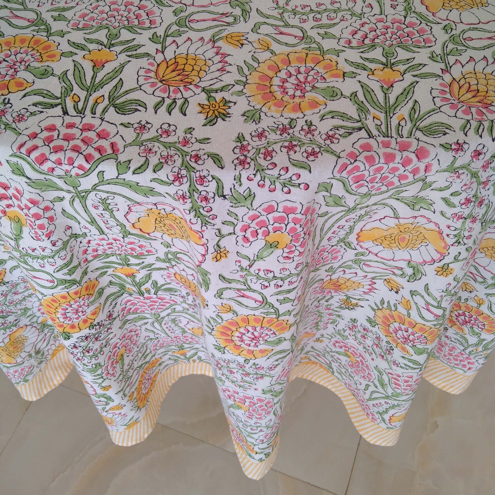Indian Block Print Round Tablecloth, Floral Round Table Cloth, Cotton ...