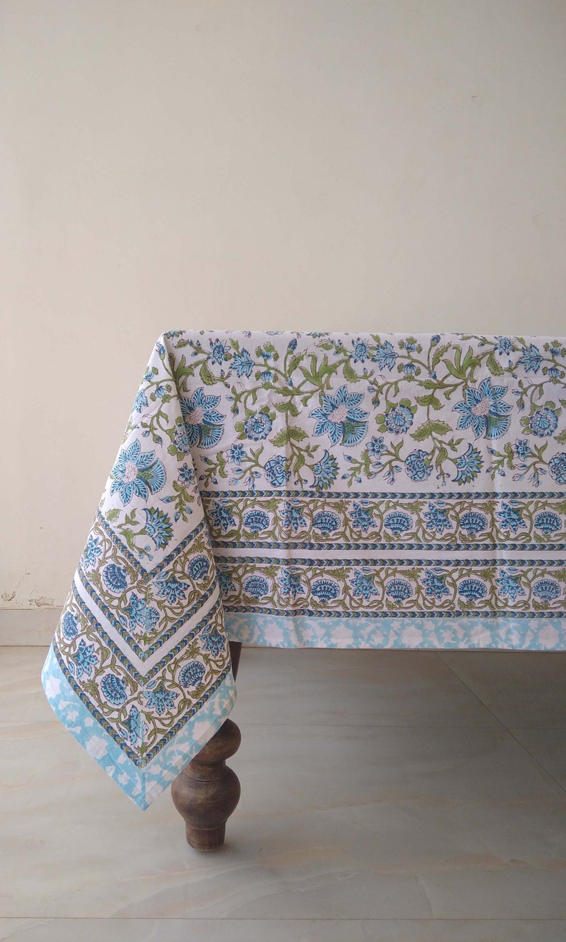 Floral Design Table Cloth, Block Print Tablecloth, Handmade Tablecloth ...